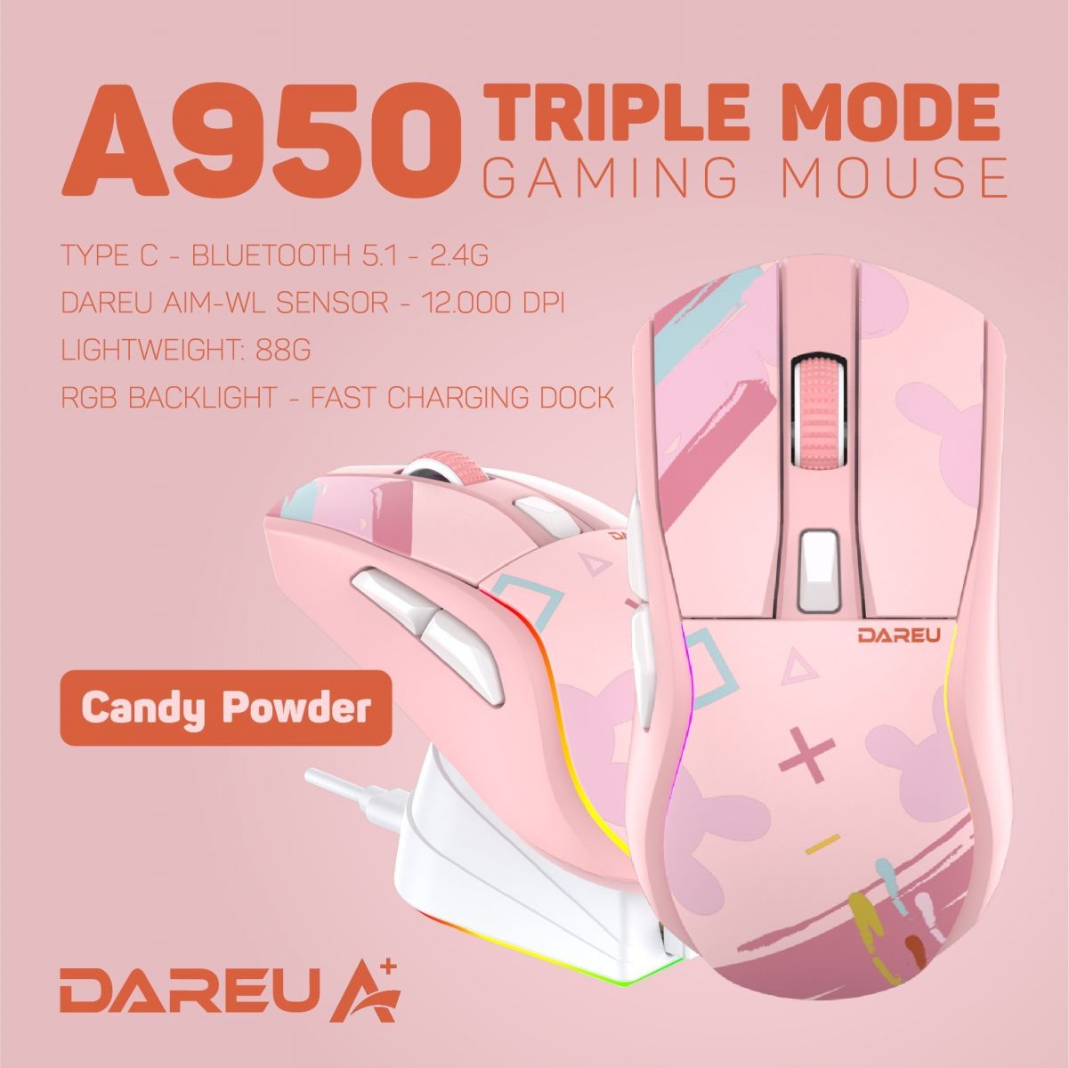 Chuột DareU A950 Candy Pink - Gearshop.vn